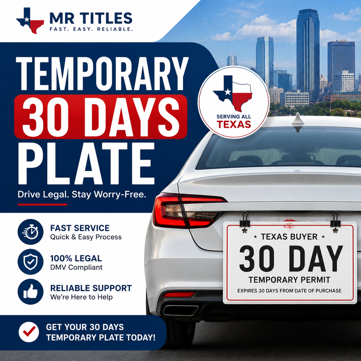 Temporary 30 Days Plate Texas | Fast Vehicle Permit
